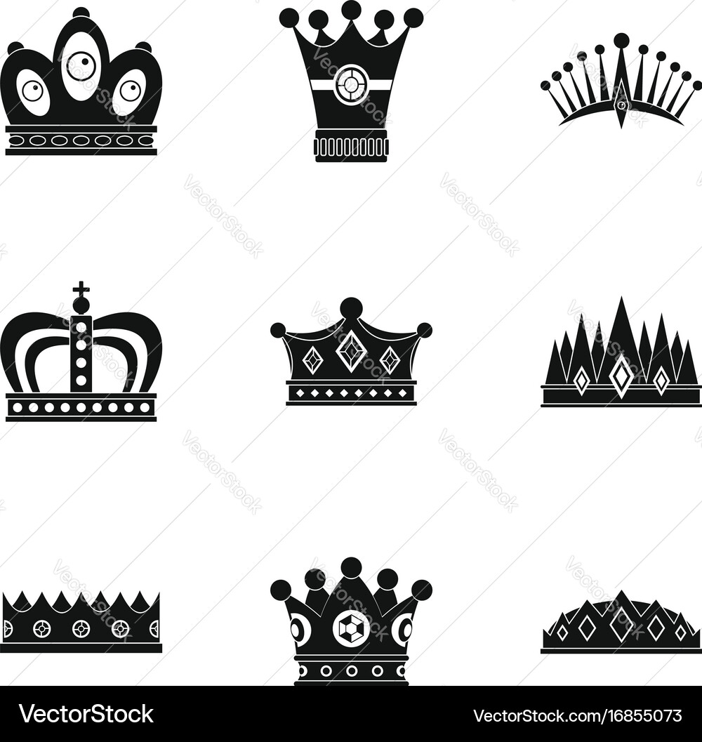 Nobility crown icon set simple style Royalty Free Vector