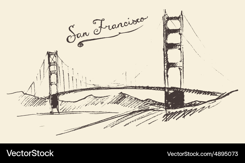 San francisco bridge vintage engraved Royalty Free Vector