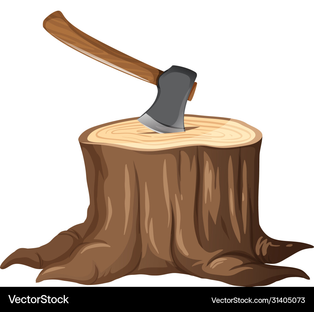 Sharp axe on stump tree Royalty Free Vector Image