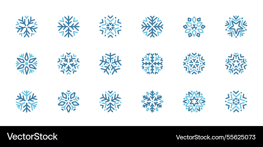 Snowflake hand-drawn icon set Royalty Free Vector Image