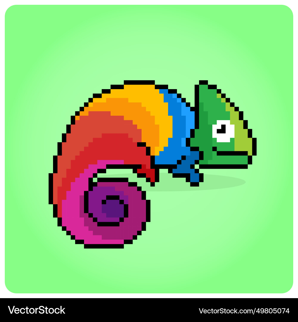 8 -bit pixel colorful chameleon Royalty Free Vector Image