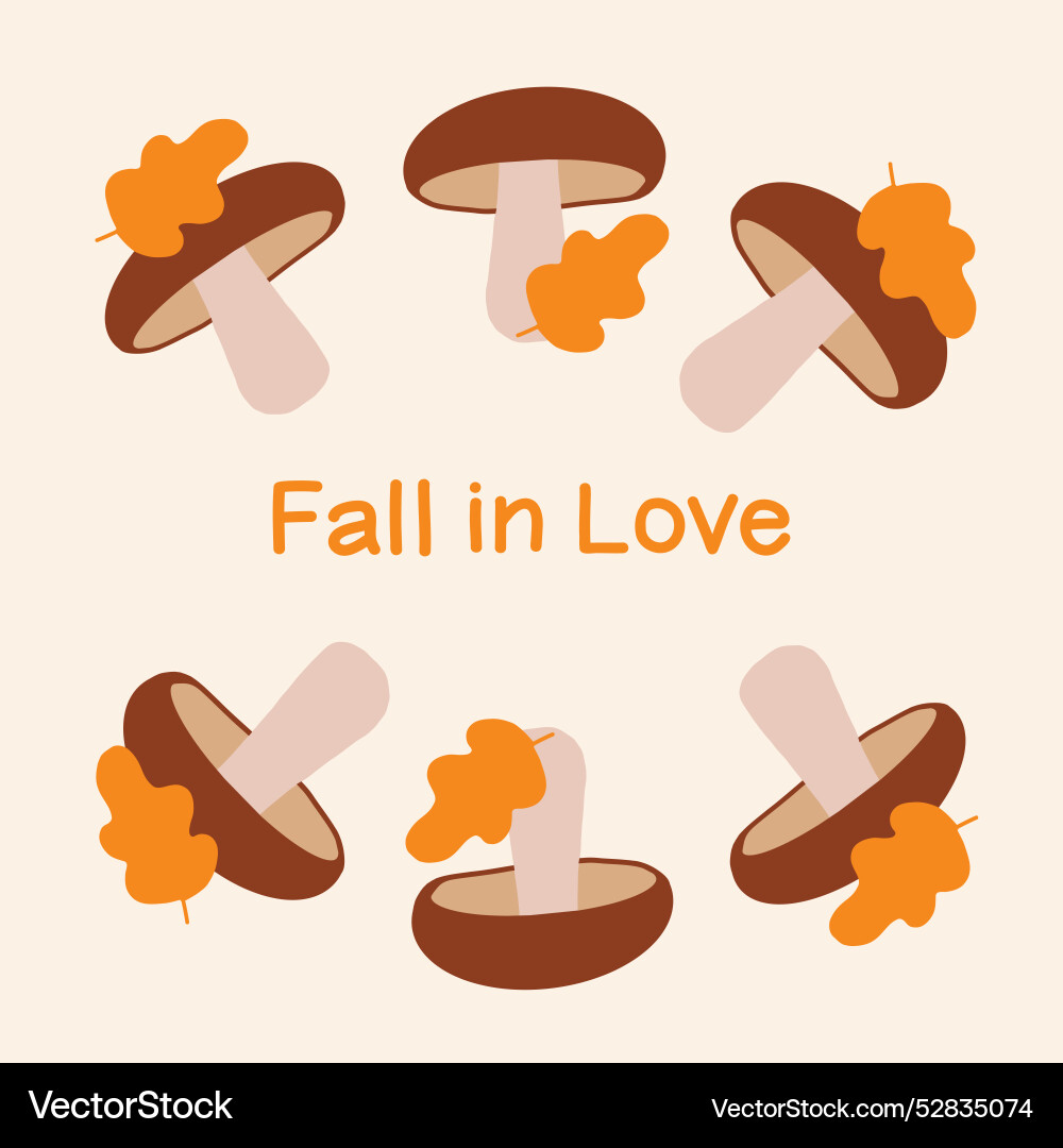 Colorful fall-themed mushroom and leaf pattern Vector Image