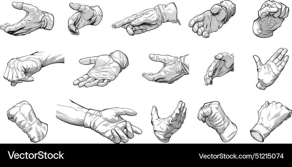 Comics hand poses in glove set white wrist Vector Image