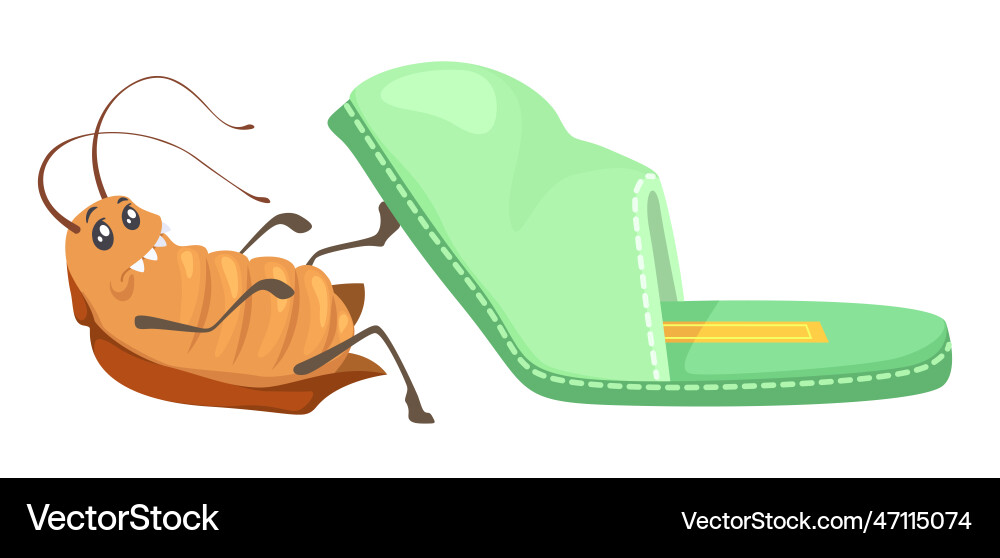 Cute funny cockroach character under home slipper Vector Image
