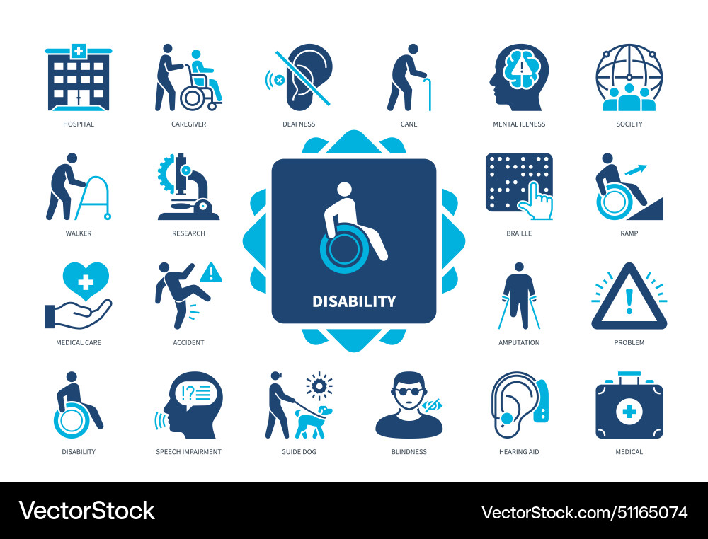Disability solid icon set Royalty Free Vector Image
