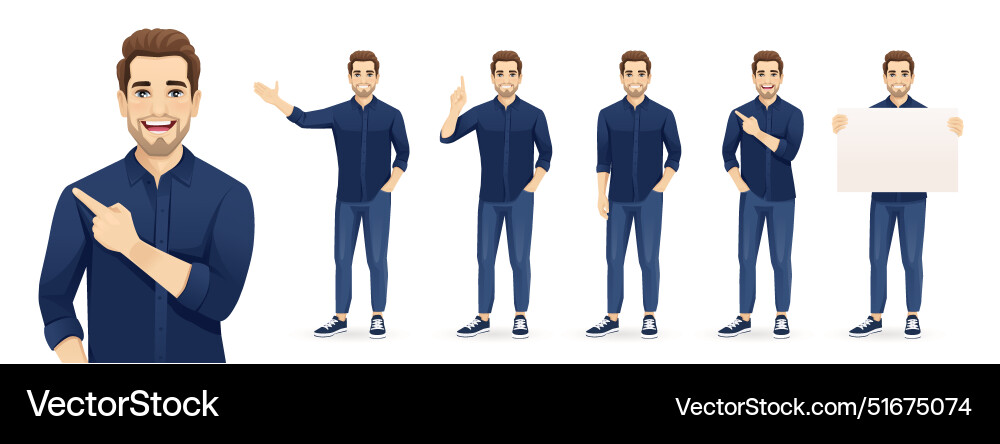 Handsome young casual man set Royalty Free Vector Image