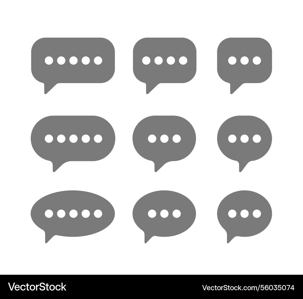 Set of nine gray speech bubble icons with dots Vector Image