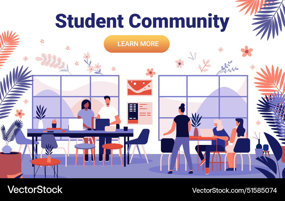 Student community working in a modern cozy room Vector Image