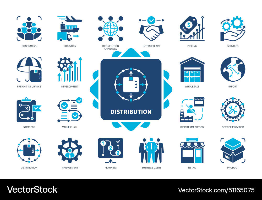 Distribution solid icon set Royalty Free Vector Image