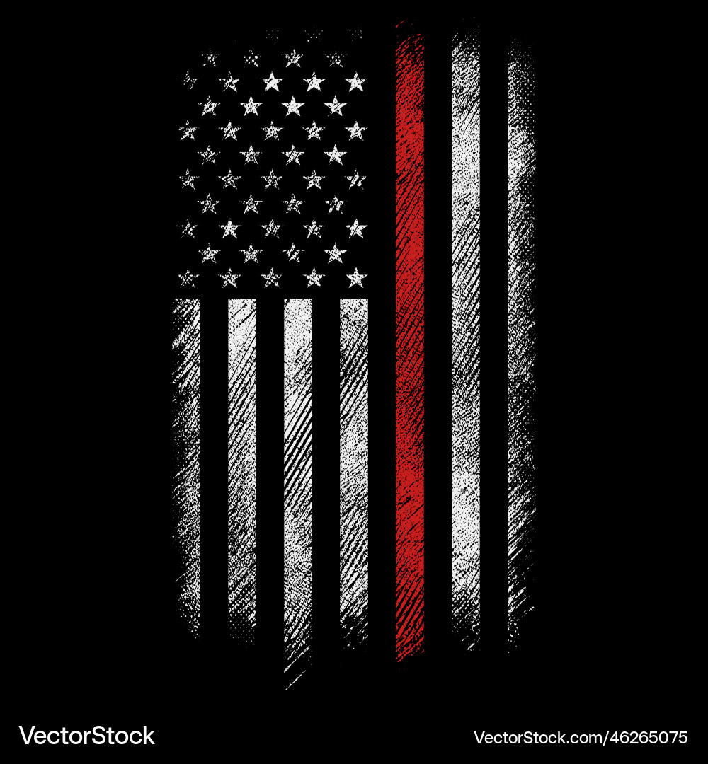 Grunge usa firefighters flag with thin red line Vector Image