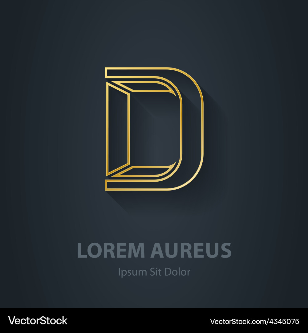 Outline letter d elegant gold font template Vector Image