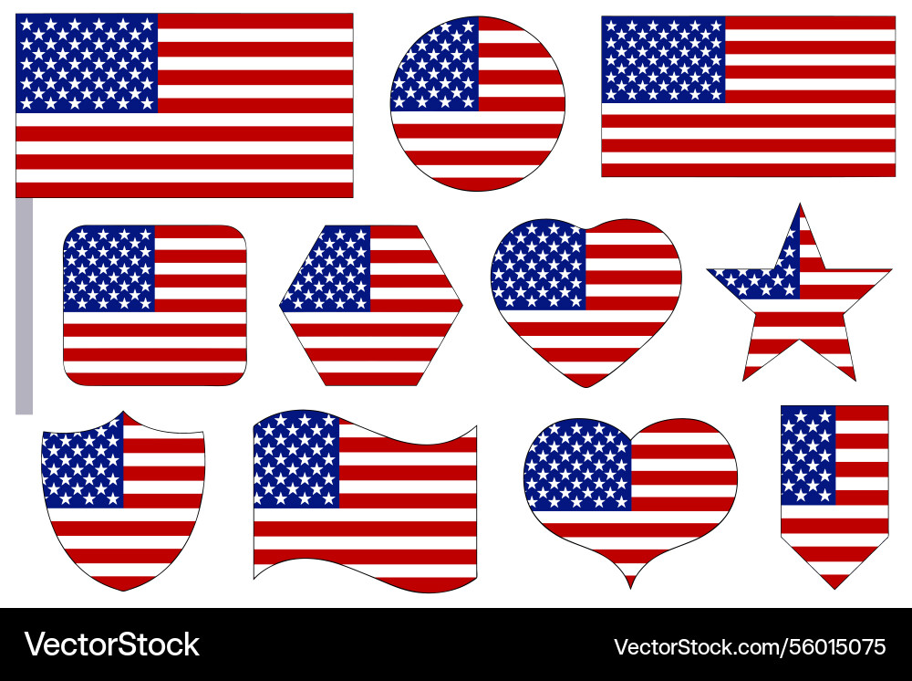Usa flag icon set in different shapes Royalty Free Vector