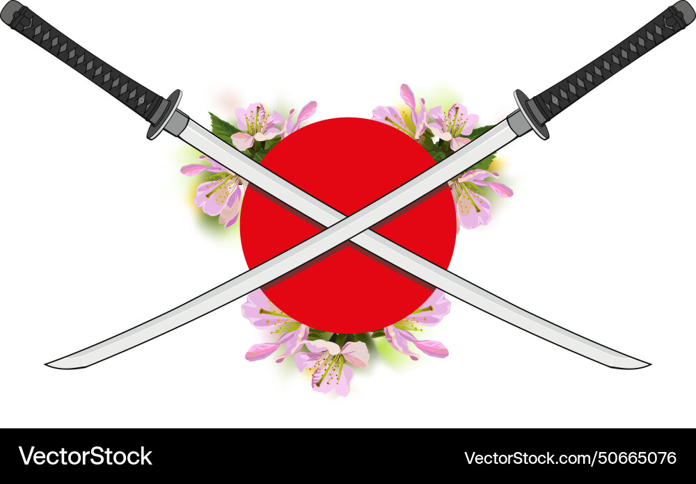 Crossed japanese samurai sword katana Royalty Free Vector