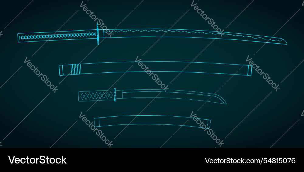 Japanese swords blueprints Royalty Free Vector Image