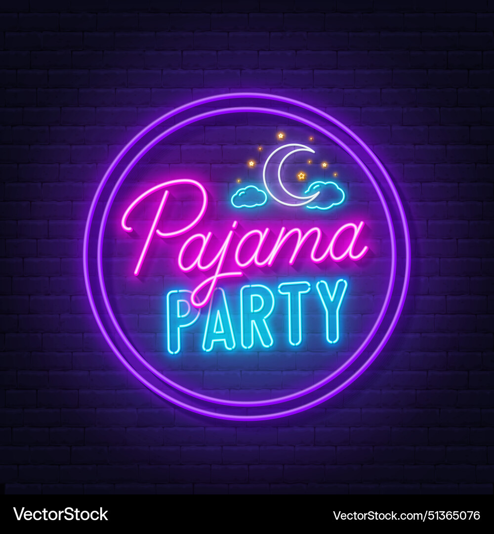Pajama party sign on brick wall background Vector Image
