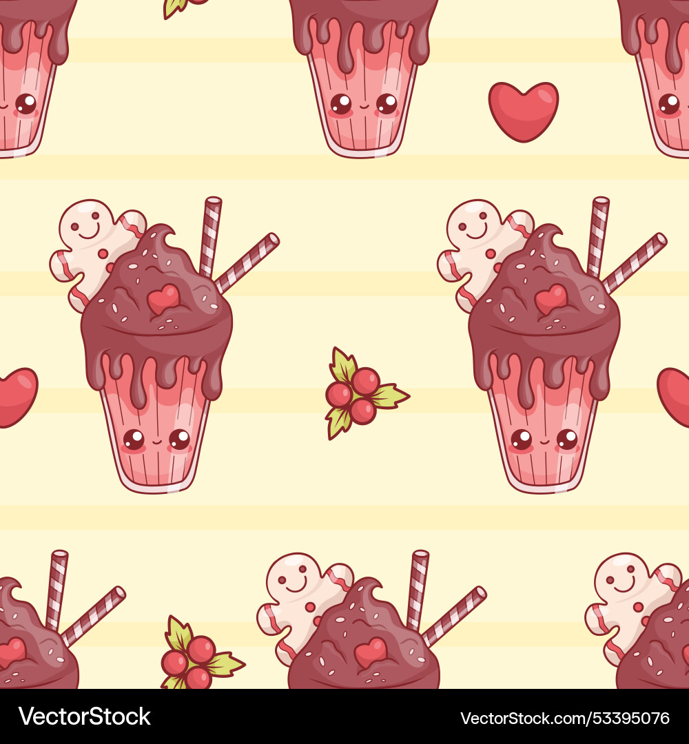 Seamless christmas pattern with cute kawaii Vector Image