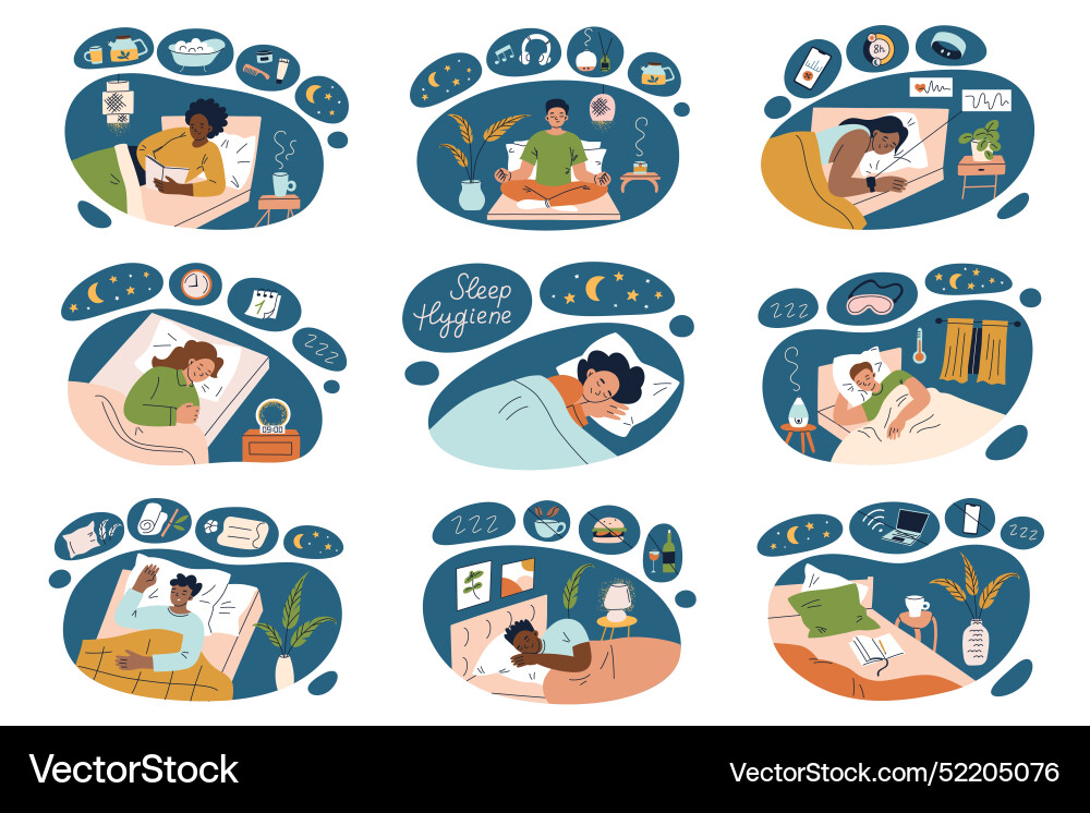 Sleep hygiene set Royalty Free Vector Image - VectorStock