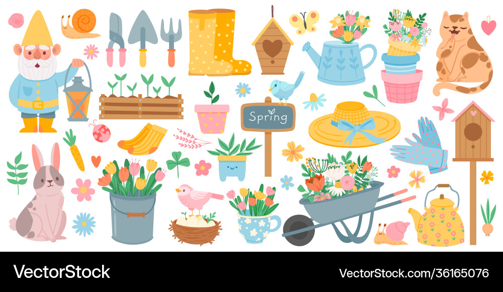 Spring elements blooming flower cute animals Vector Image