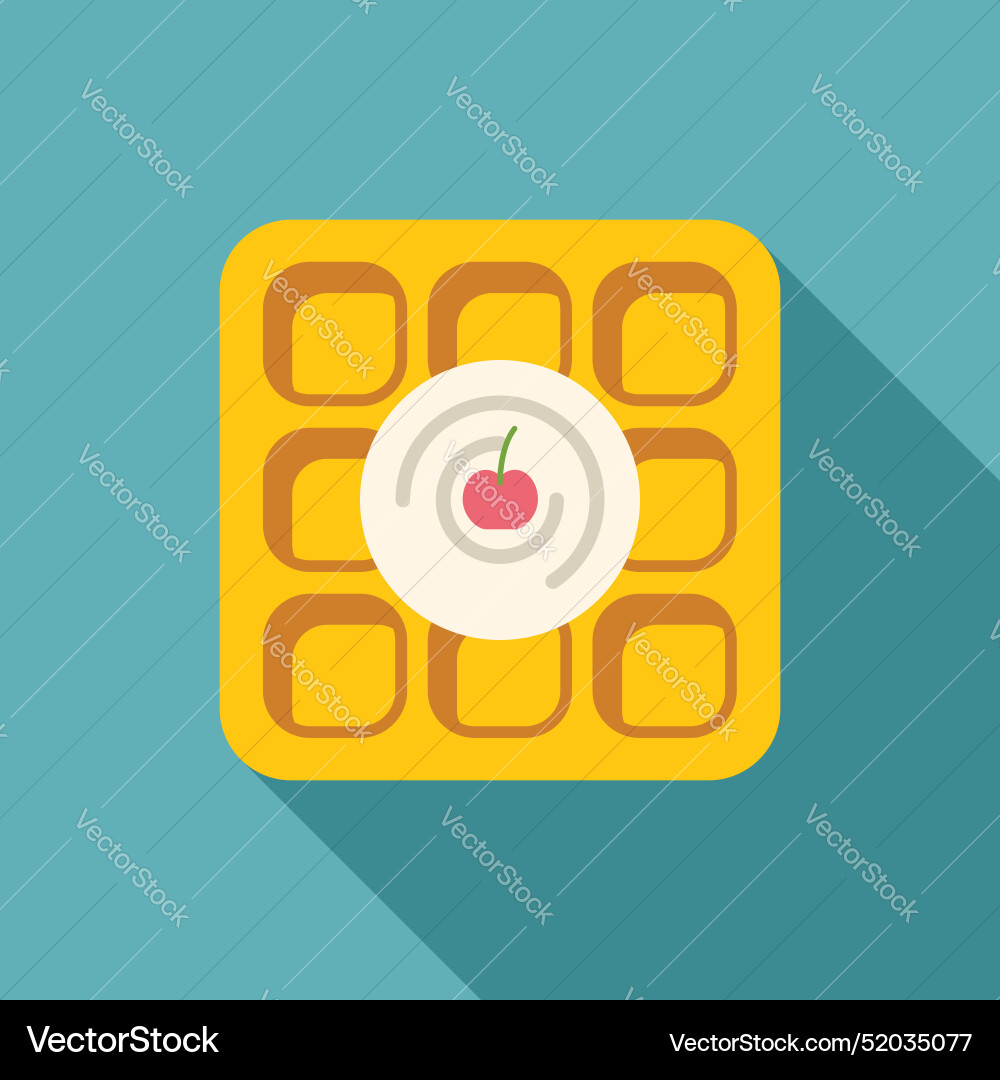 Square waffle with whipped cream and cherry Vector Image