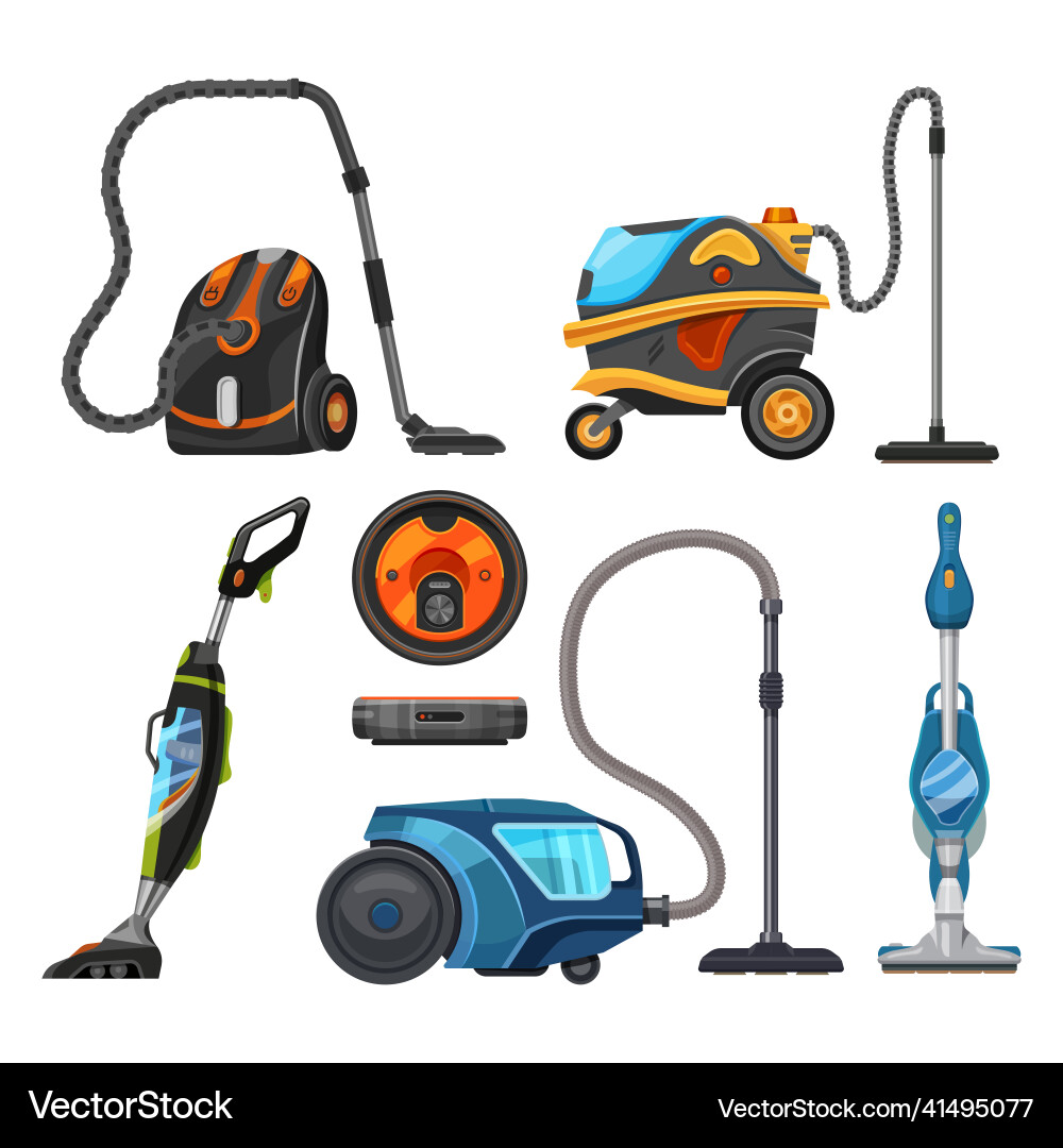 Vacuum cleaners set robot mop and dust hoovers Vector Image
