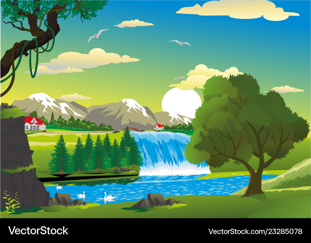 Countryside - house by the waterfall Royalty Free Vector