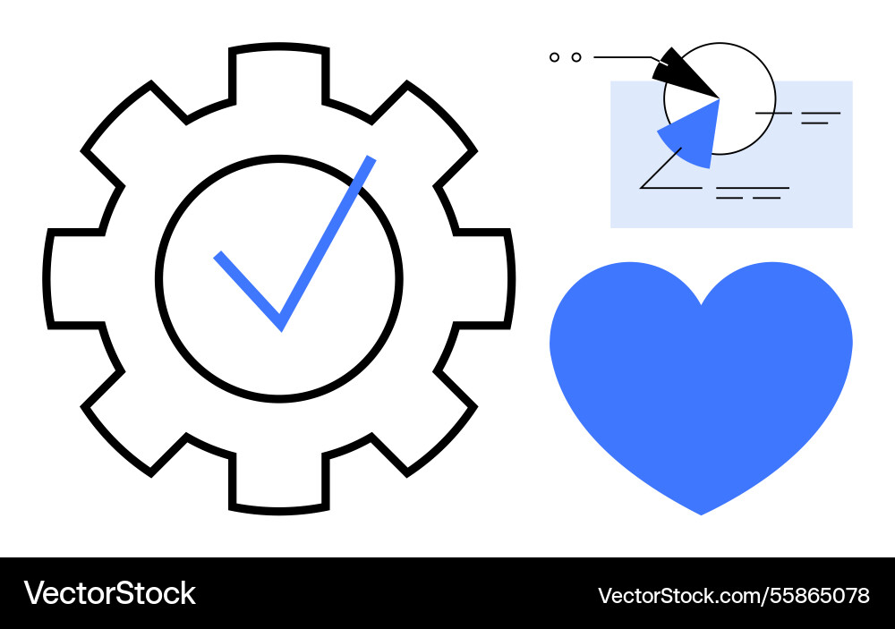 Gear with check mark blue heart and abstract Vector Image