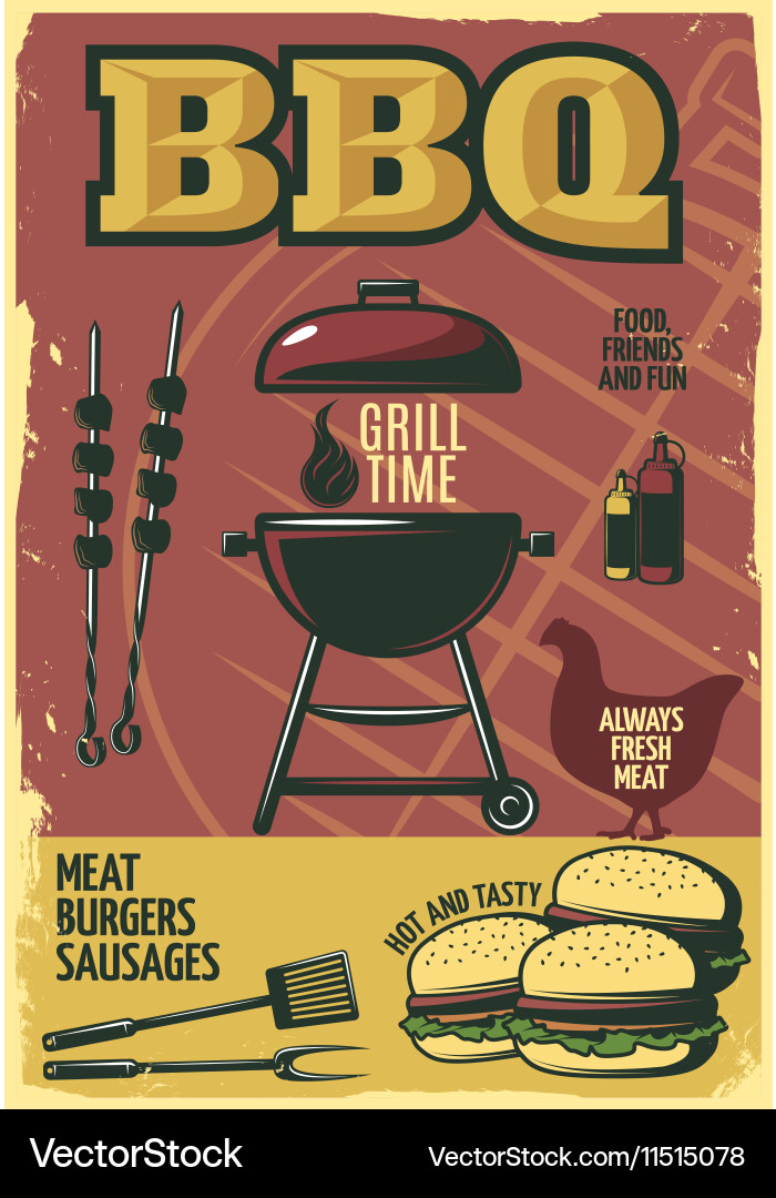 Grill time bbq poster Royalty Free Vector Image