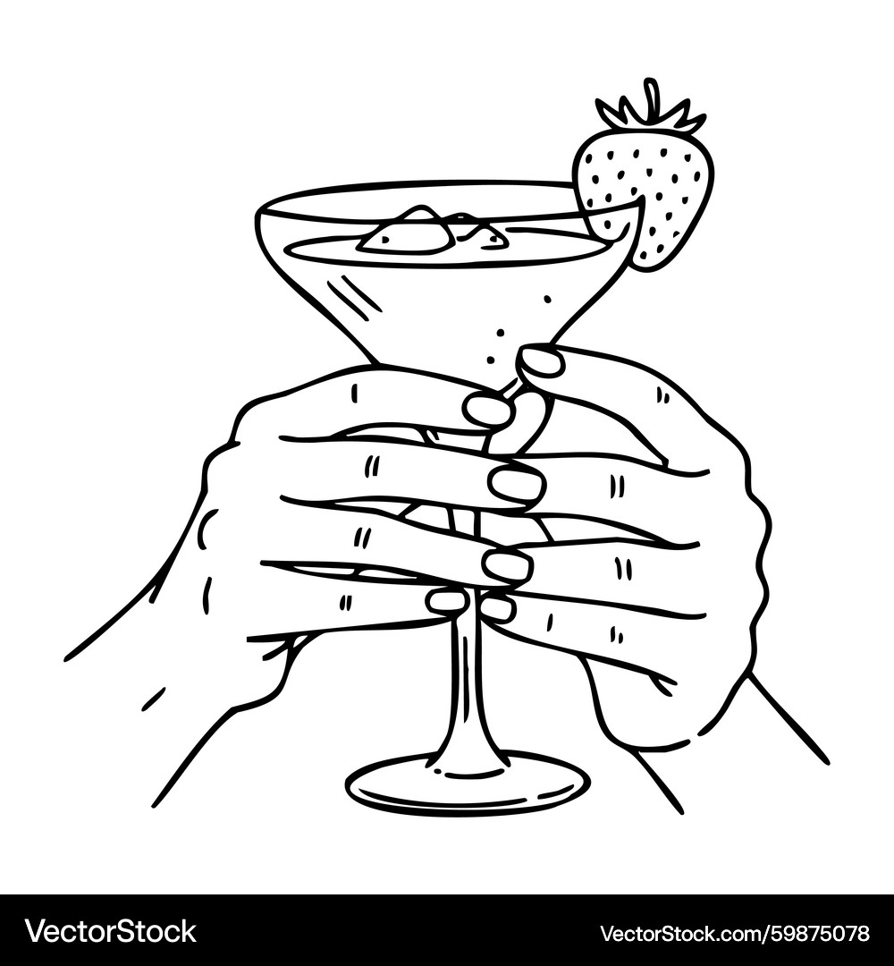 Hands with Strawberry Cocktail Royalty Free Vector Image