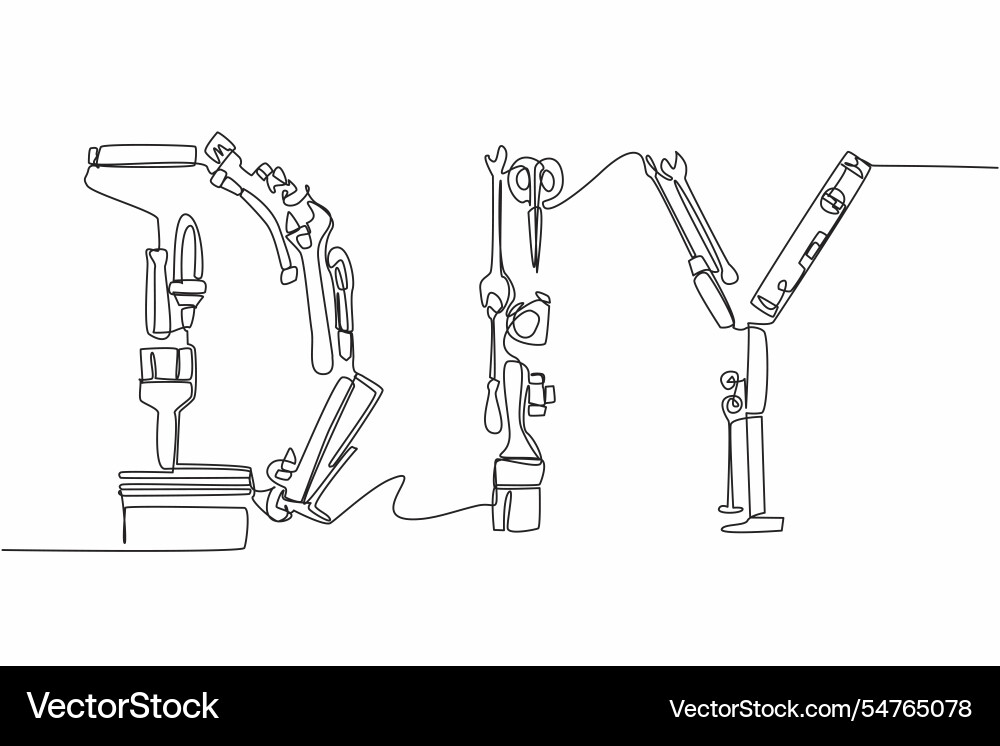 Single one line drawing various carpentry tools Vector Image