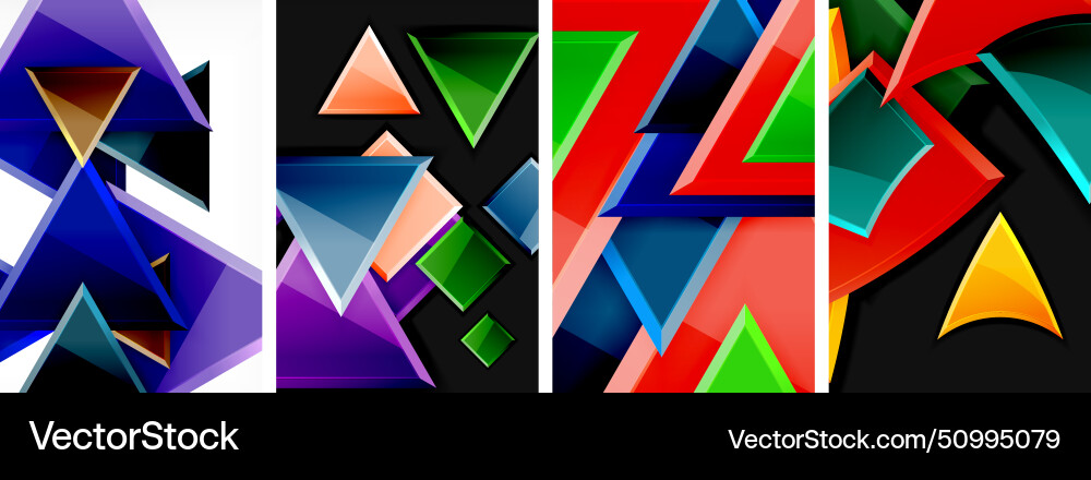 Four different colored triangles are lined up in a