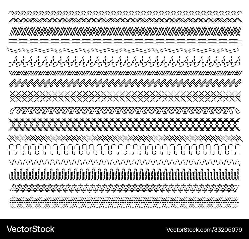 Sewing machine stitch set on white background Vector Image