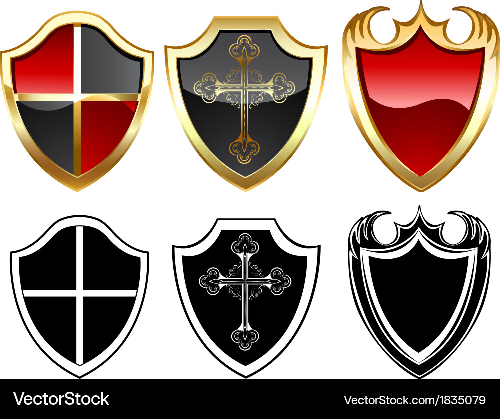 Three gold shield Royalty Free Vector Image - VectorStock
