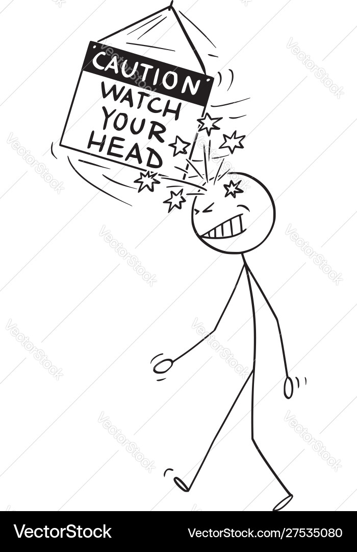 Cartoon man who hit caution watch your Royalty Free Vector