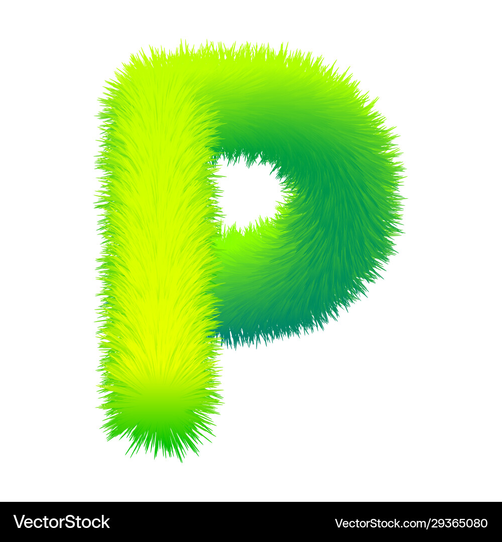 Letter p fluffy fur texture decorative green Vector Image