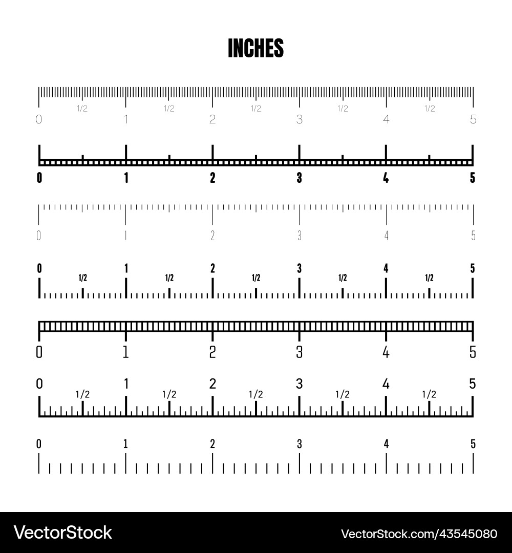 Realistic black inch scale for measuring length Vector Image