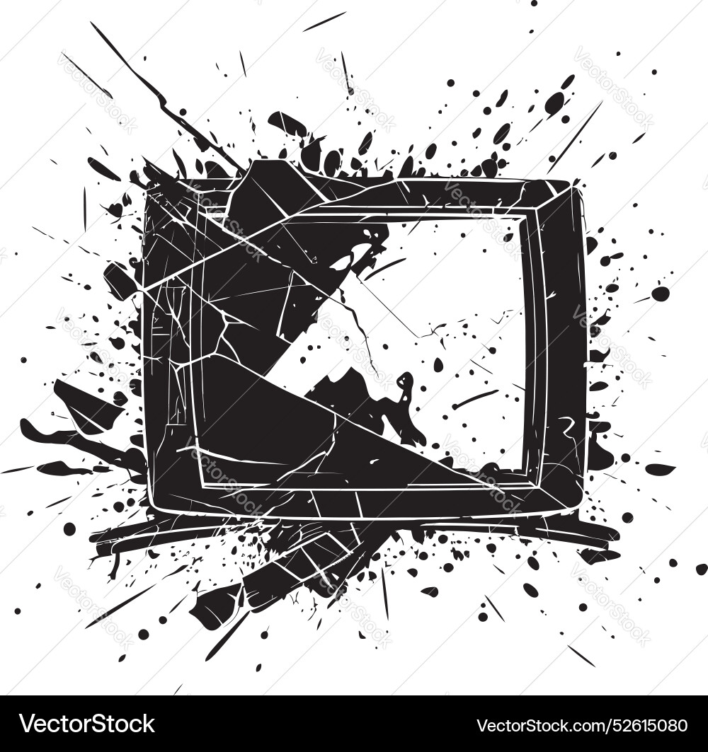 Splintered screen graphic of broken tv set Vector Image