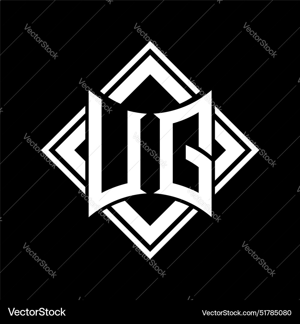 Ug letter logo abstract shield shape with square Vector Image