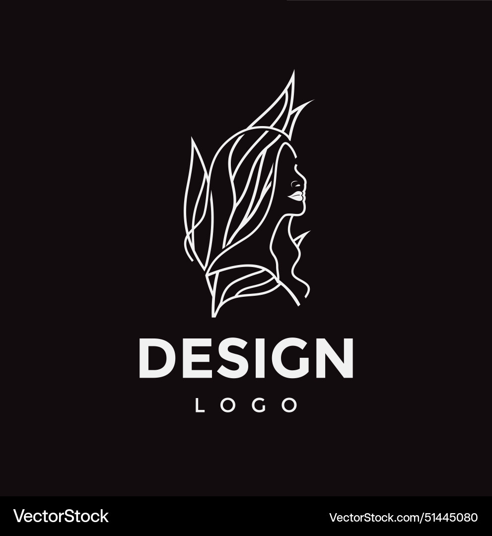 White single line natural woman logo Royalty Free Vector