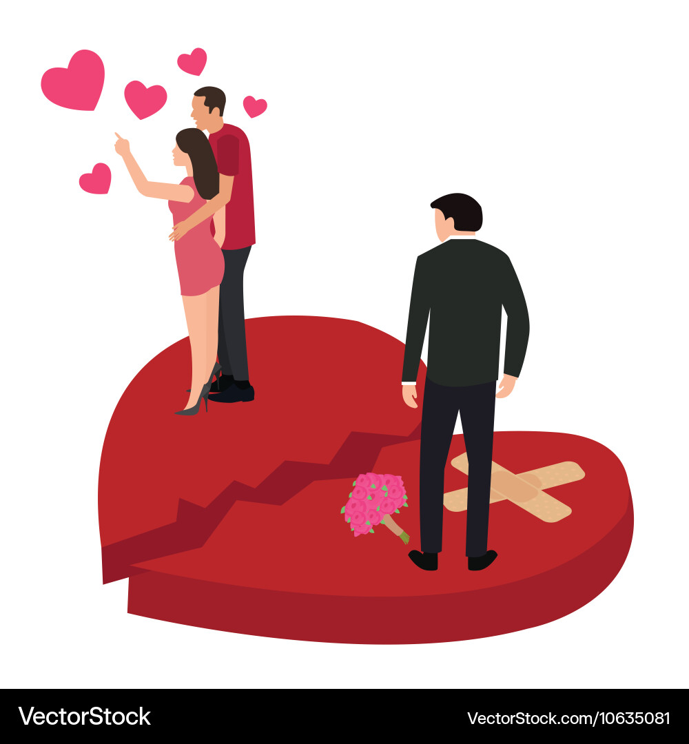 Broken heart woman with another man cheating Vector Image
