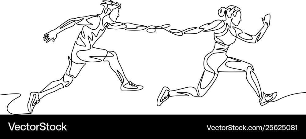 Continuous one line drawing relay race runner Vector Image