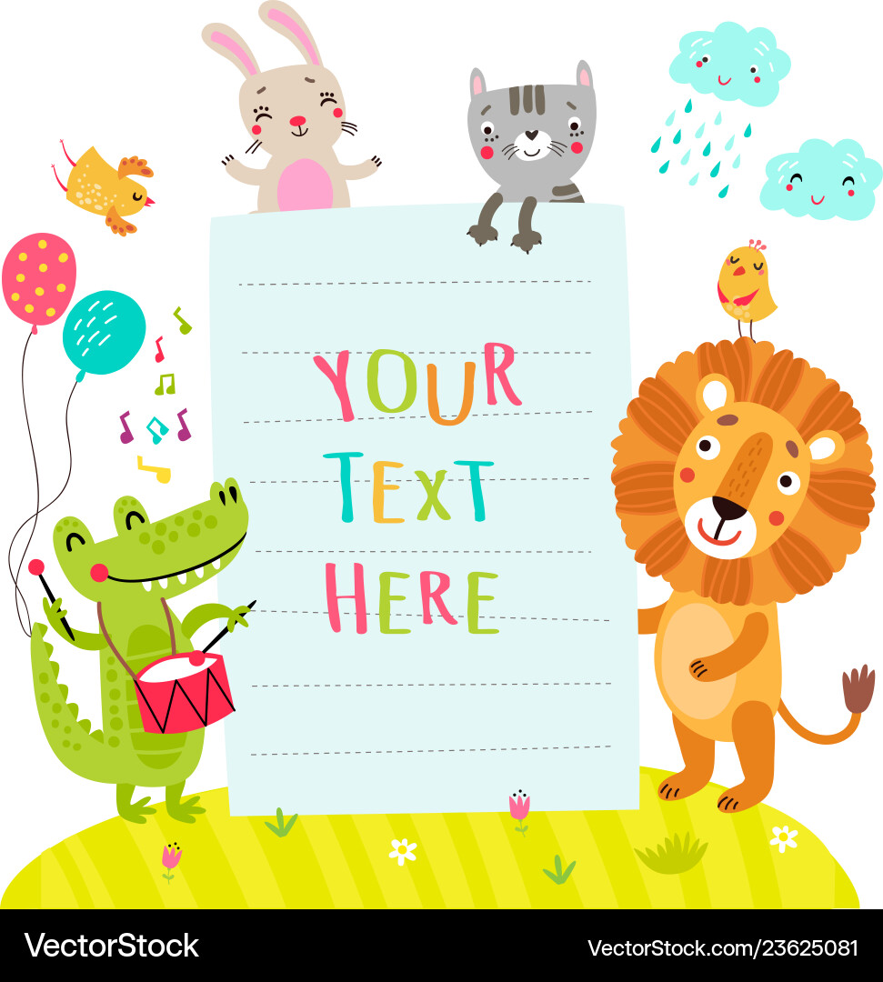 Cute animals and form text Royalty Free Vector Image