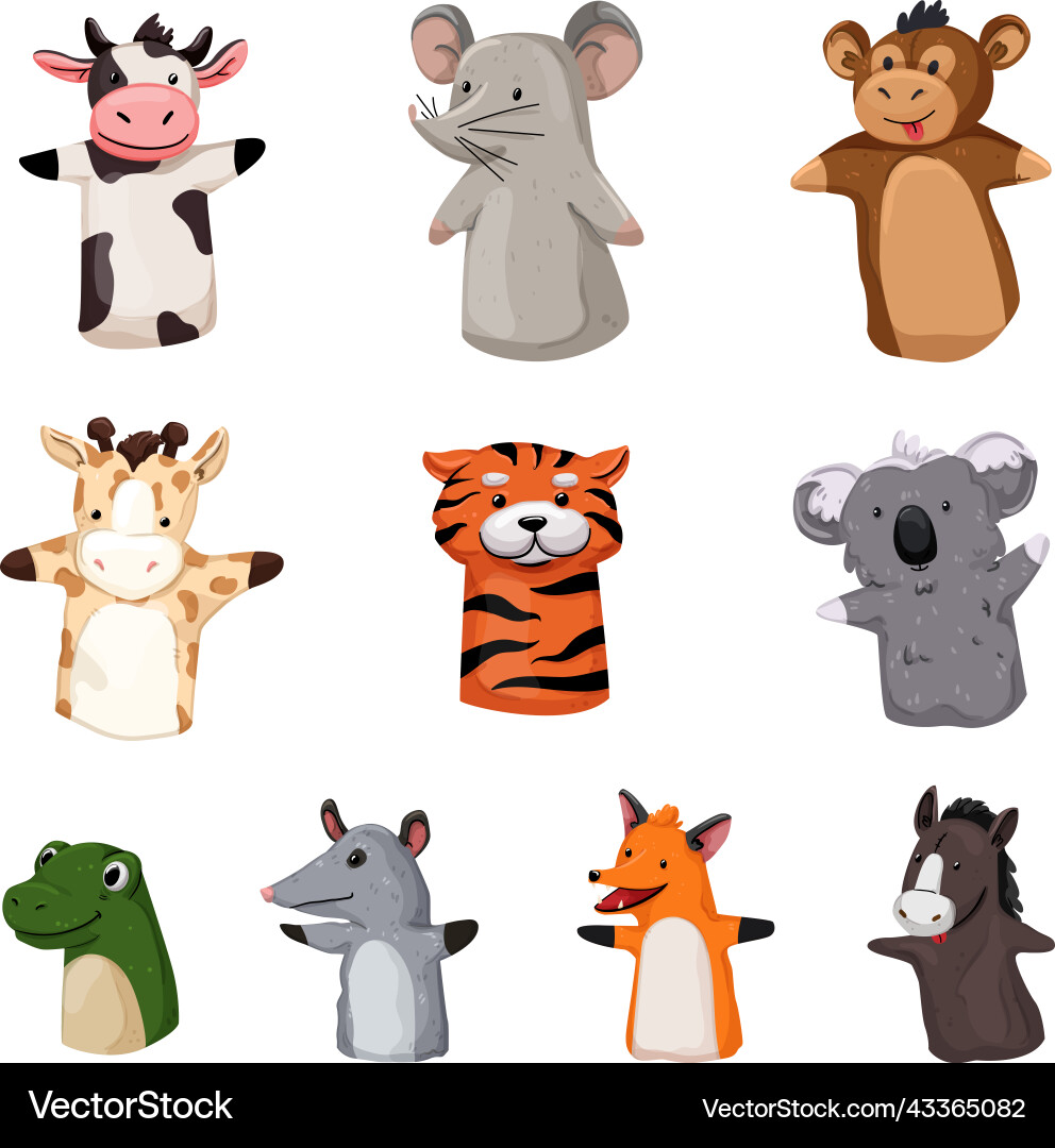 Animal hand puppets set cartoon Royalty Free Vector Image