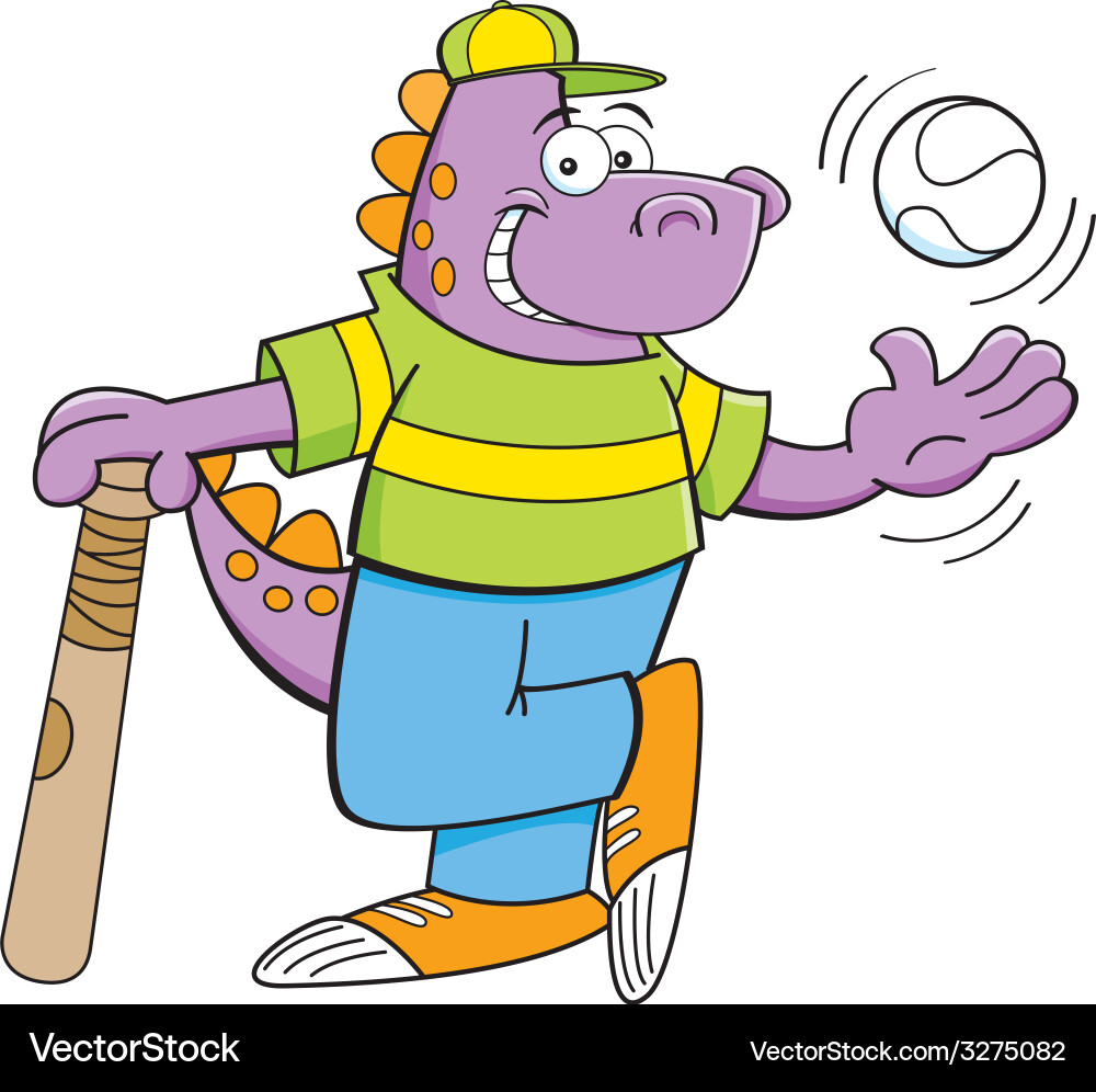 Cartoon dinosaur with baseball bat Royalty Free Vector Image