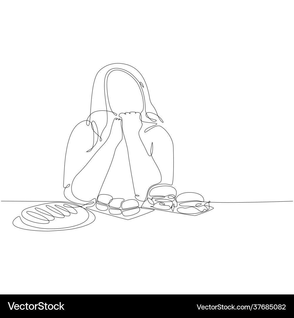 Continuous line drawing woman thinking Royalty Free Vector