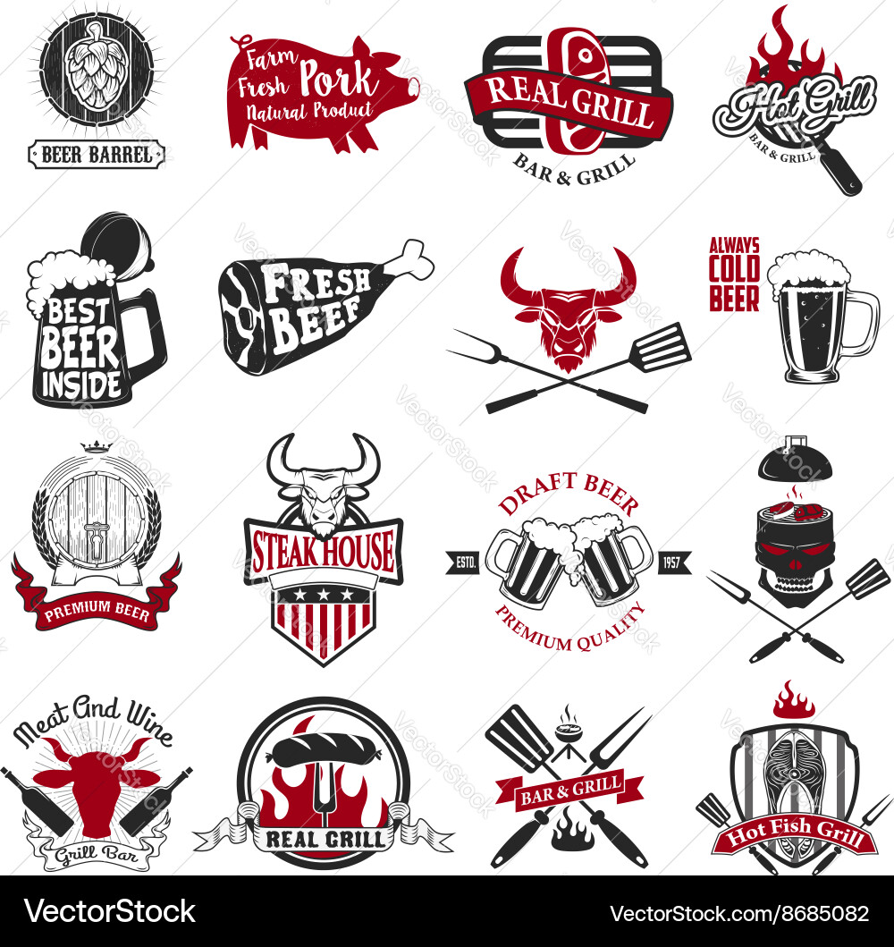 Grill & BBQ Emblems Royalty Free Vector Image