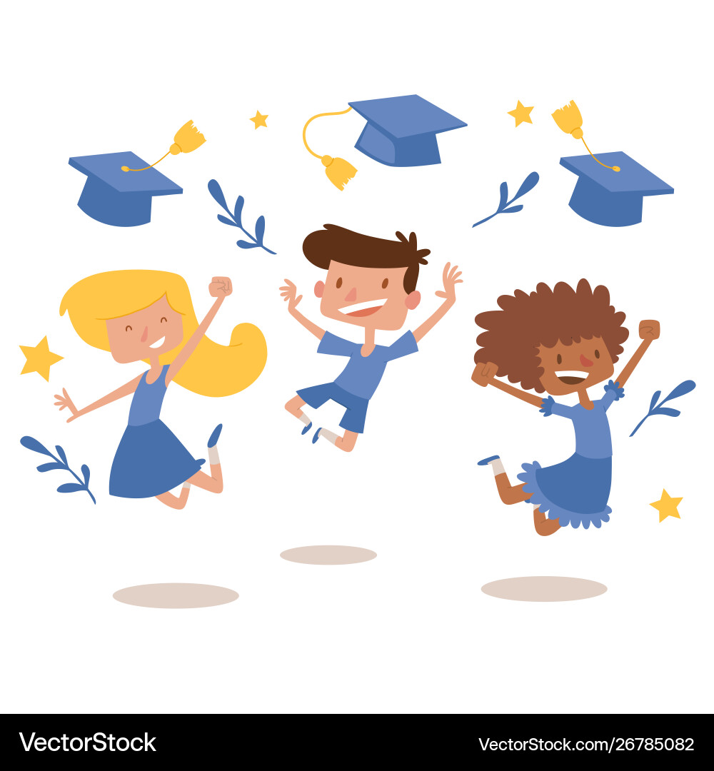 Joyful Graduation Kids Celebration Royalty Free Vector Image