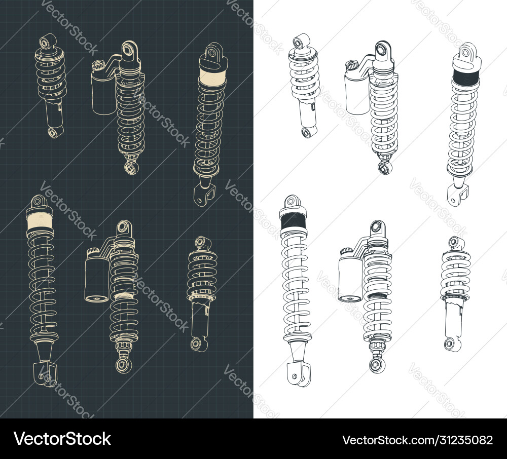 Motorcycle shock absorbers drawing set Royalty Free Vector