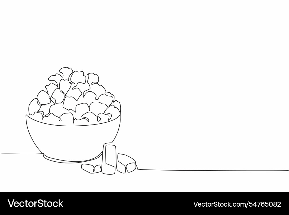 Single continuous line drawing caramel popcorn Vector Image
