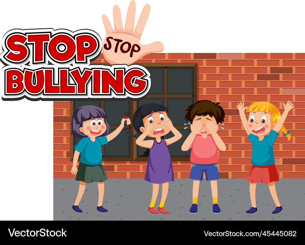 Stop bullying text with school kids Royalty Free Vector