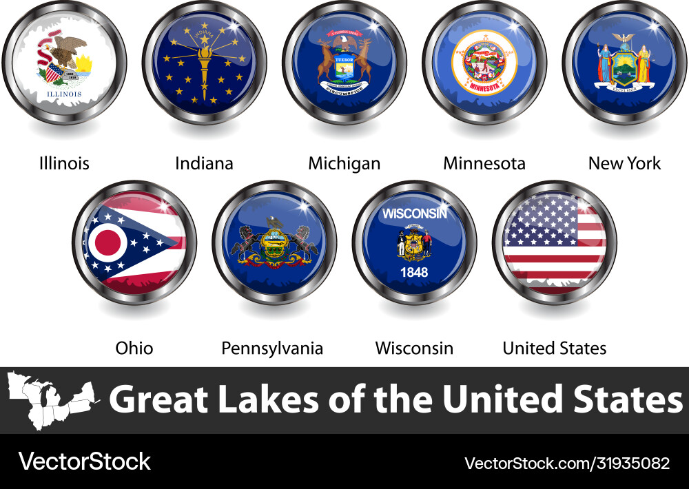 US State Flags - Great Lakes Region Royalty Free Vector